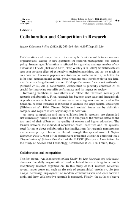 (PDF) Collaboration and Competition in Research