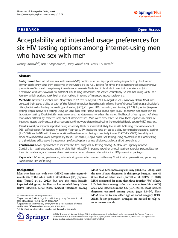 (PDF) Acceptability and intended usage preferences for six HIV testing ...