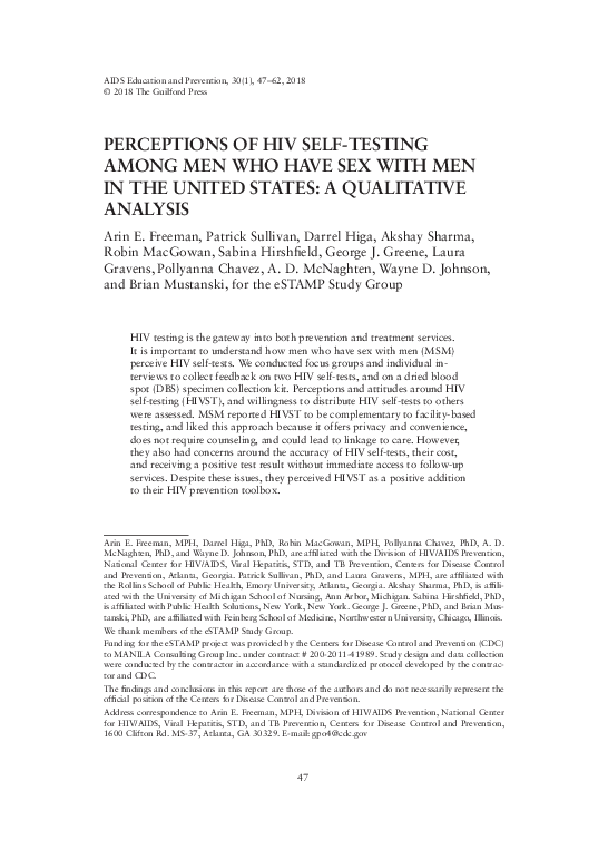 Pdf Perceptions Of Hiv Self Testing Among Men Who Have Sex With Men In The United States A
