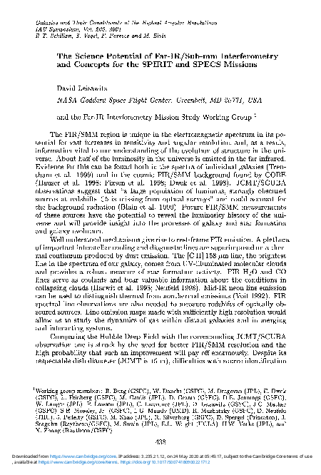 (PDF) The Science Potential of Far-IR/Sub-mm Interferometry and ...