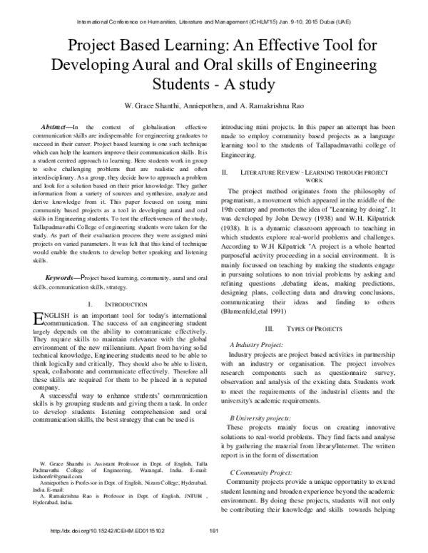 (PDF) Project Based Learning: An Effective Tool for Developing Aural ...