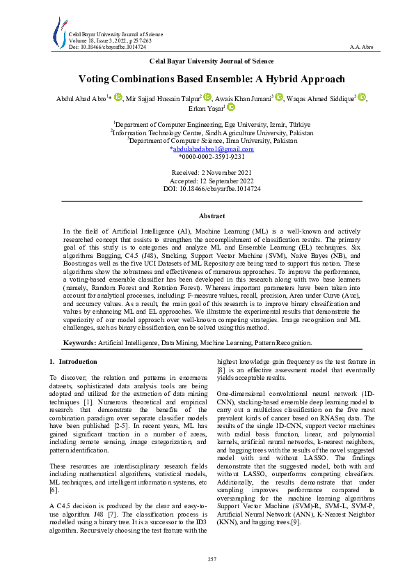 (PDF) Voting Combinations Based Ensemble: A Hybrid Approach
