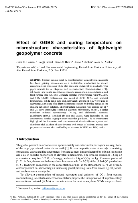 (PDF) Effect of GGBS and curing temperature on microstructure ...