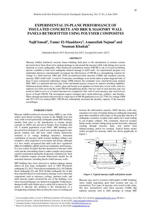 (PDF) Experimental in-plane performance of insulated concrete and brick ...