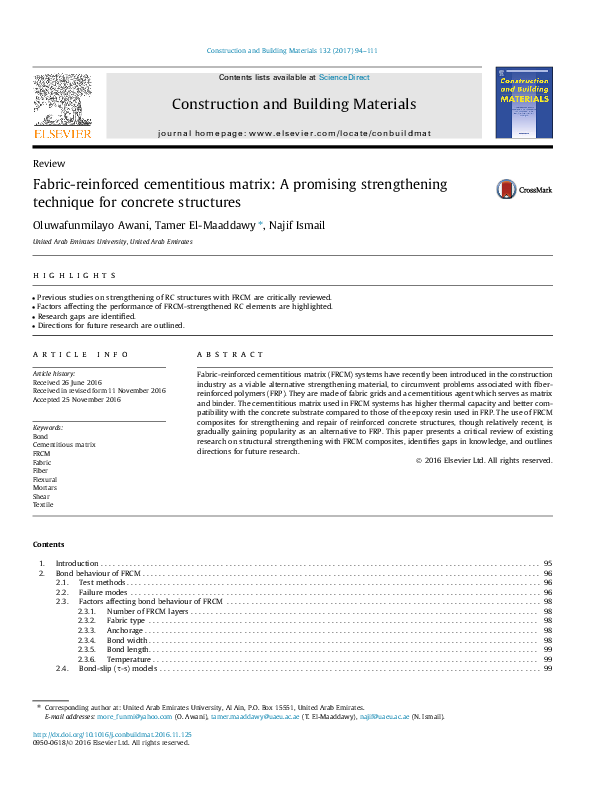 (PDF) Fabric-reinforced cementitious matrix: A promising strengthening ...