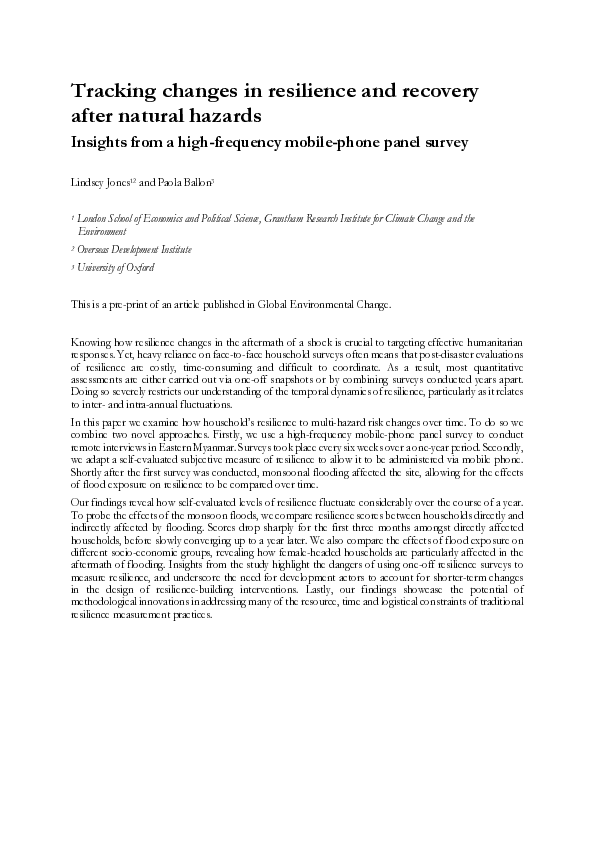 (PDF) Tracking changes in resilience and recovery after natural hazards ...