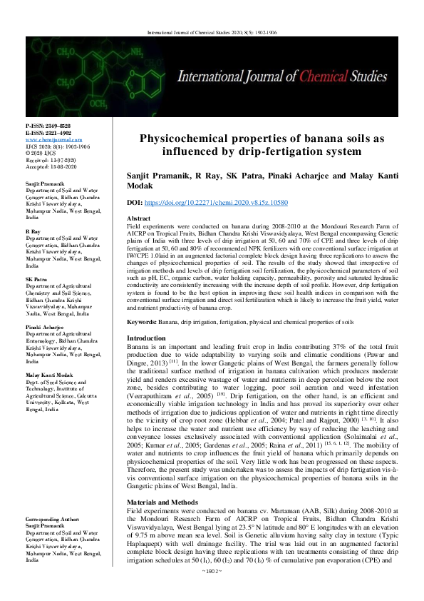 (PDF) Physicochemical properties of banana soils as influenced by drip-fertigation system