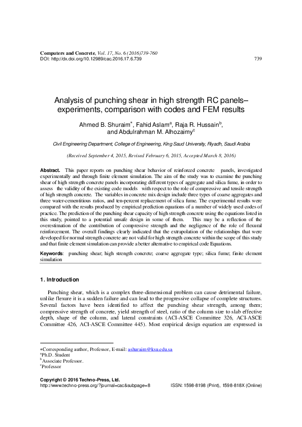 (PDF) Analysis of punching shear in high strength RC panels-experiments, comparison with codes ...