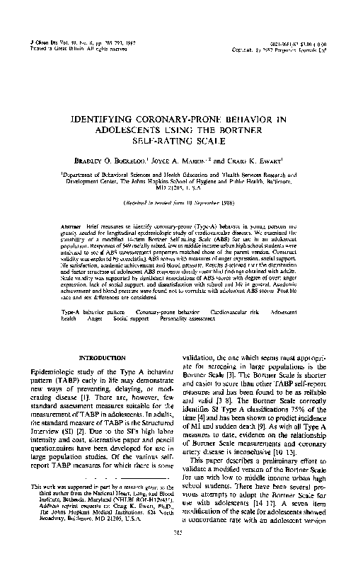 (PDF) Identifying coronary-prone behavior in adolescents using the ...