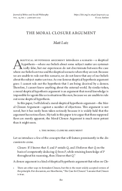 Pdf The Moral Closure Argument