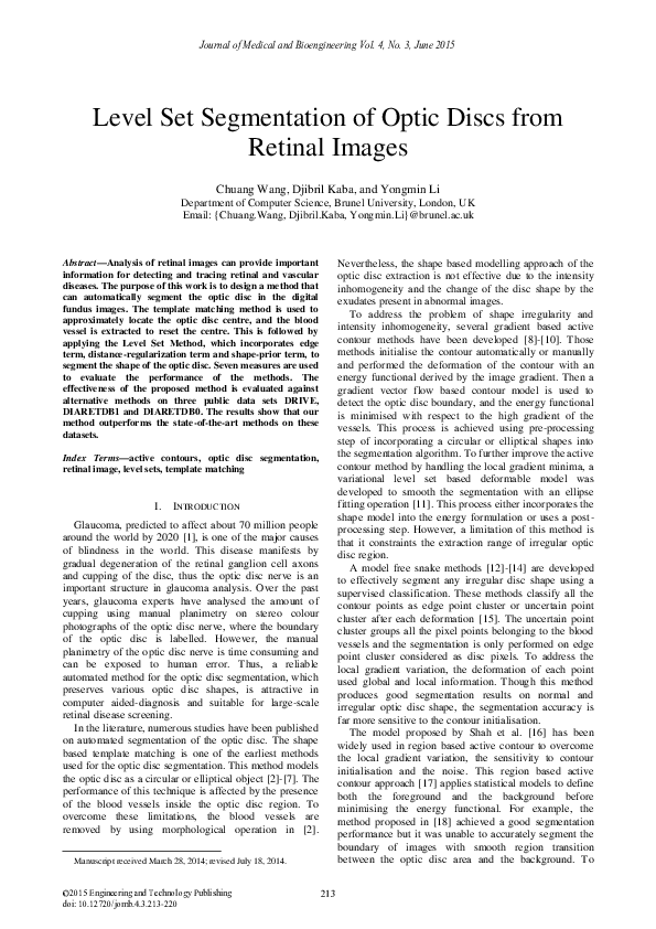 (PDF) Automated Optic Disc Segmentation in Retinal Images