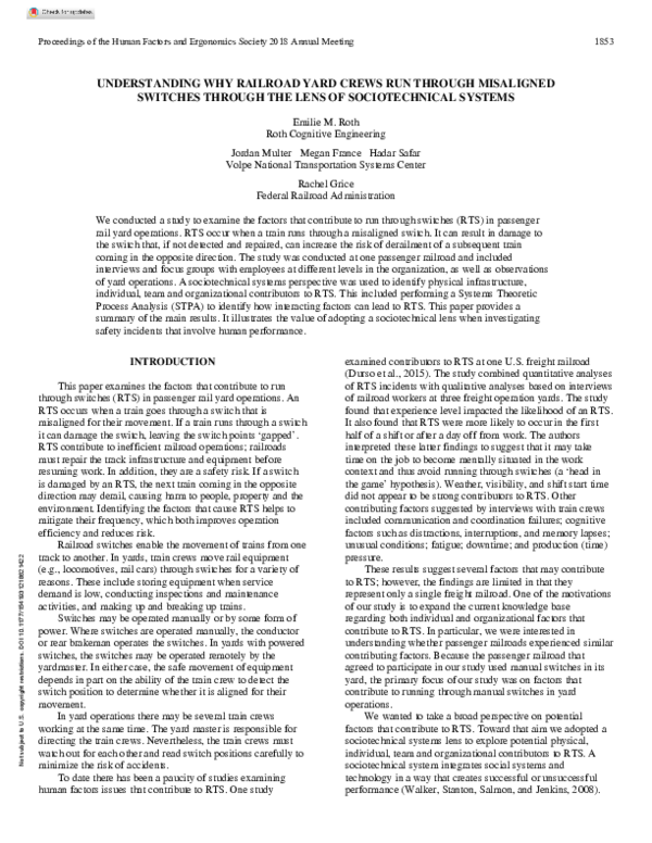 (PDF) Understanding Why Railroad Yard Crews Run Through Misaligned Switches Through the Lens of ...