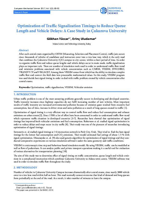 Pdf Optimization Of Traffic Signalization Timings To Reduce Queue Length And Vehicle Delays A