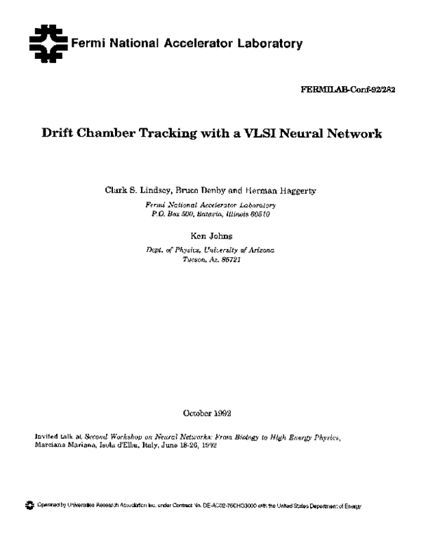 Pdf Drift Chamber Tracking With A Vlsi Neural Network