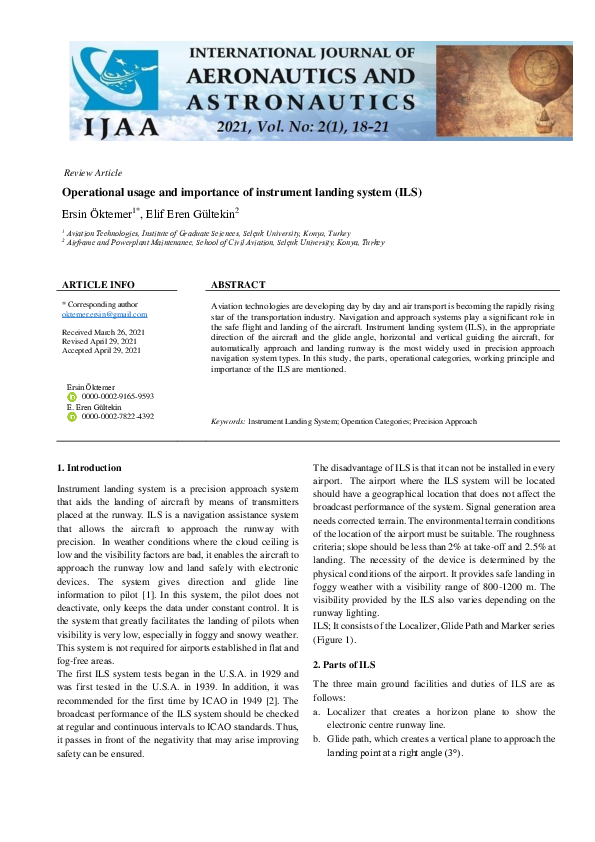 (PDF) Operational usage and importance of instrument landing system (ILS)