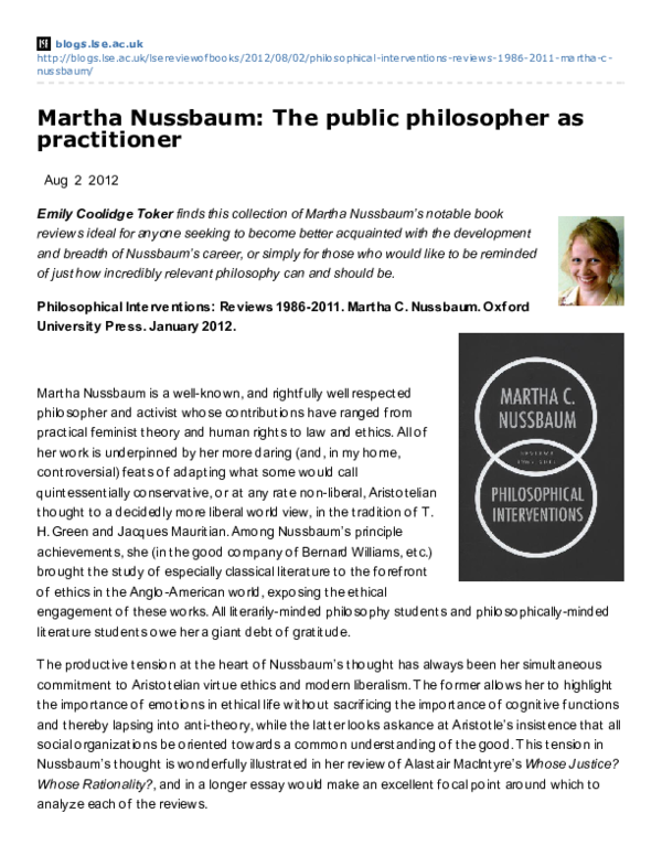 (PDF) Martha Nussbaum : The public philosopher as practitioner Aug 2 2012