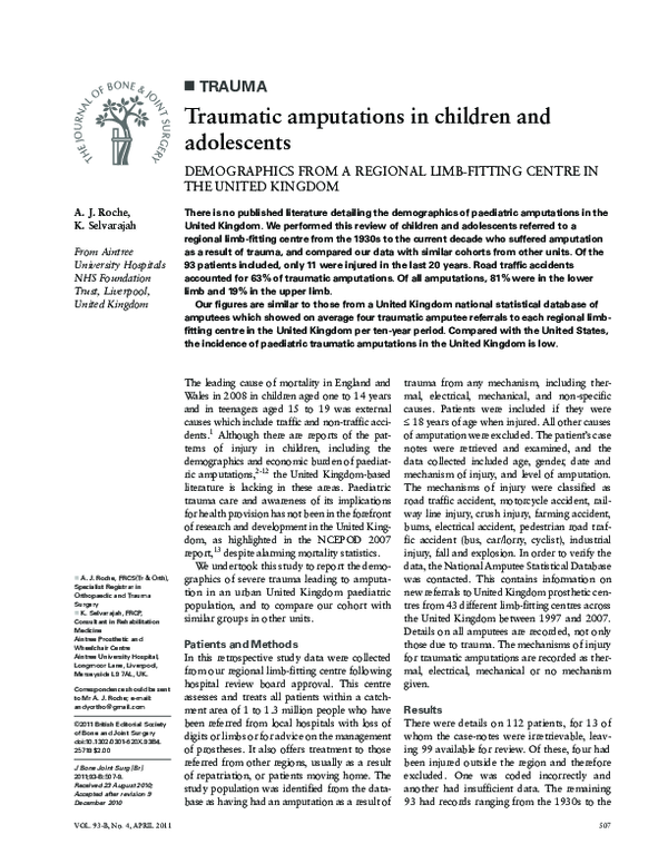 (PDF) Traumatic amputations in children and adolescents: demographics from a regional limb ...