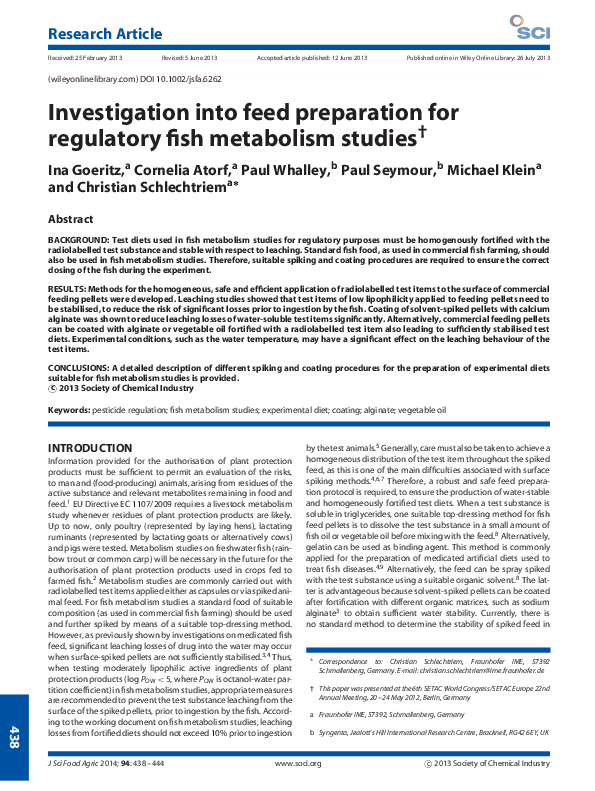 (PDF) Investigation into feed preparation for regulatory fish ...