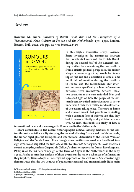 (PDF) Rosanne M. Baars, Rumours of Revolt. Civil War and the Emergence of a Transnational News ...