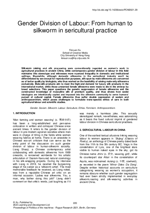 (PDF) Gender Division of Labour: From human to silkworm in sericultural ...