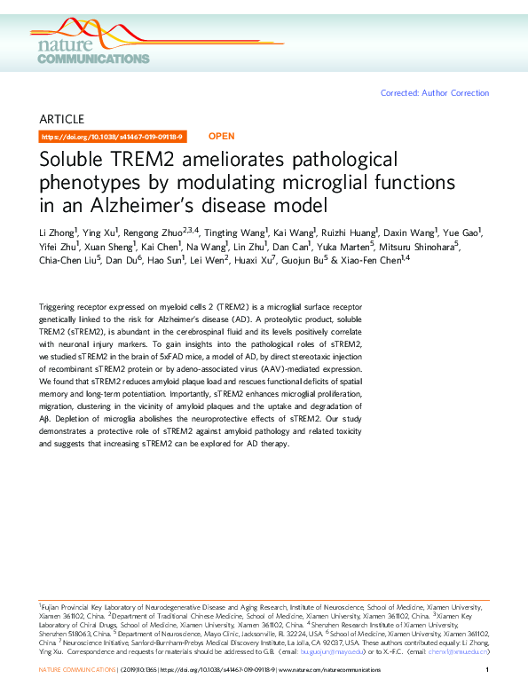 (PDF) Soluble TREM2 ameliorates pathological phenotypes by modulating ...