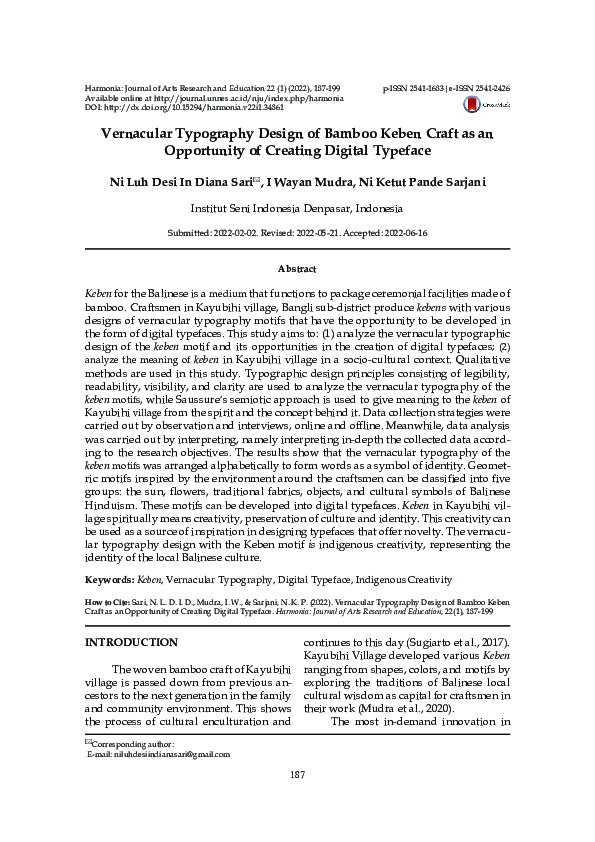 (PDF) Vernacular Typography Design of Bamboo Keben Craft as an ...