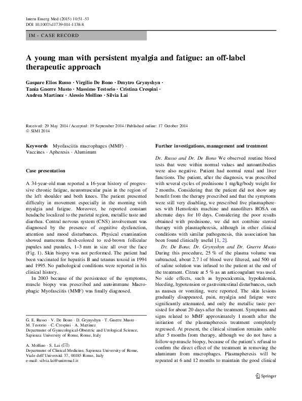 (PDF) A young man with persistent myalgia and fatigue: an off-label ...