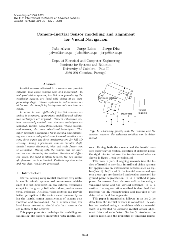Pdf Camera Inertial Sensor Modelling And Alignment For Visual Navigation
