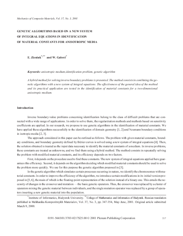 (PDF) Genetic Algorithms Based on a New System of Integral Equations in Identification of ...