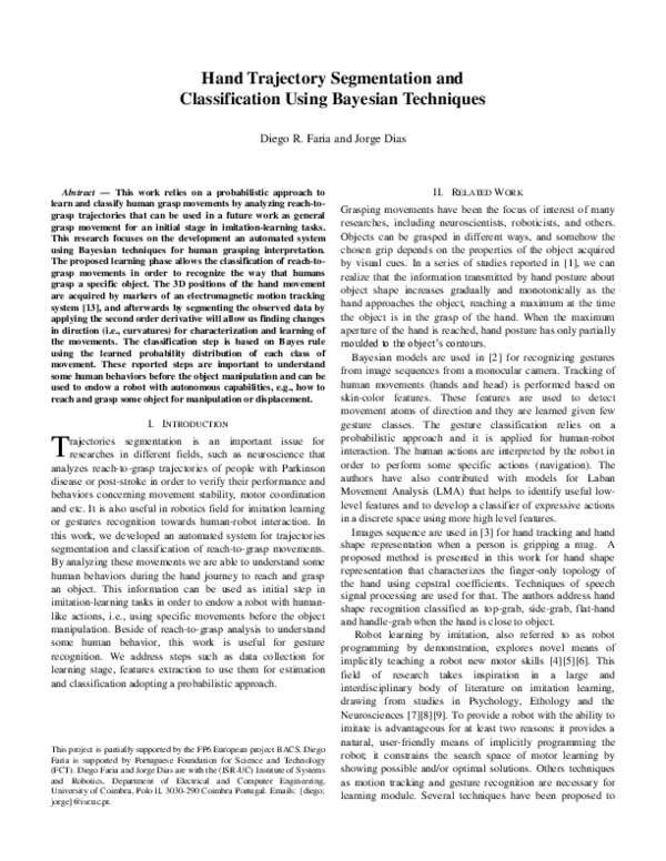 Pdf Hand Trajectory Segmentation And Classification Using Bayesian