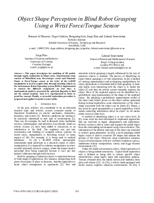(PDF) Object shape perception in blind robot grasping using a wrist force/torque sensor