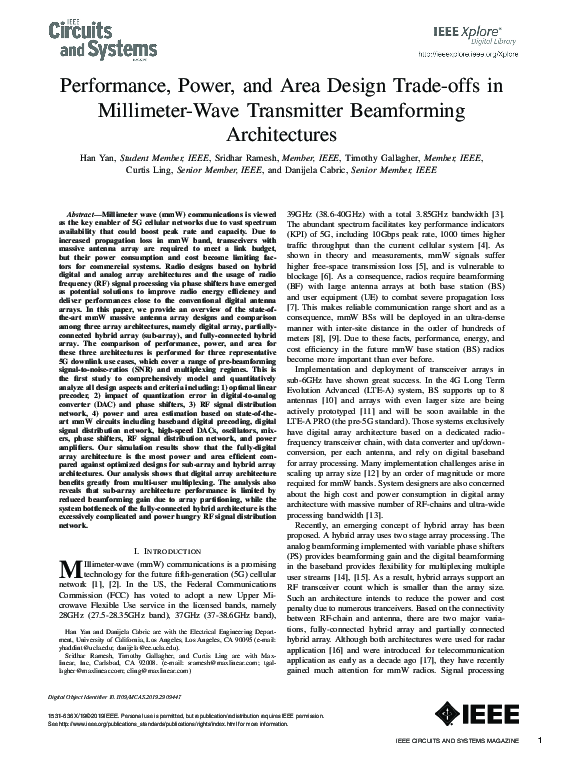(PDF) Trade-Offs in Performance and Power for mmW Beamforming
