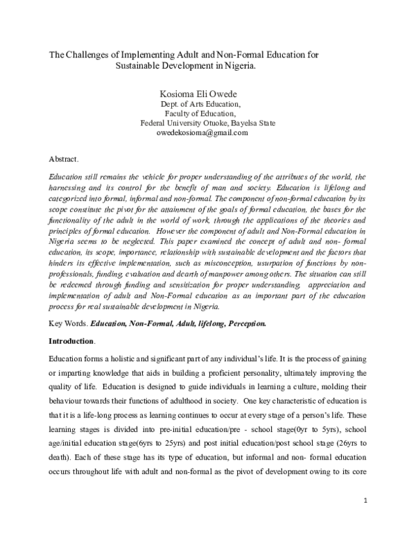 (DOC) The Challenges of Implementing Adult Education in Nigeria