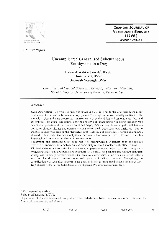 (PDF) Uncomplicated generalized subcutaneous emphysema in a dog