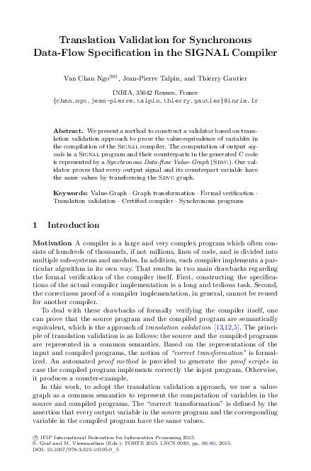 Pdf Translation Validation For Synchronous Data Flow Specification In The Signal Compiler