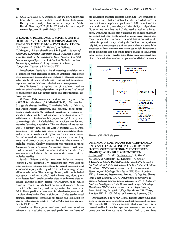 Pdf Predicting Infection And Sepsis What Predictors Have Been Used To Train Machine Learning