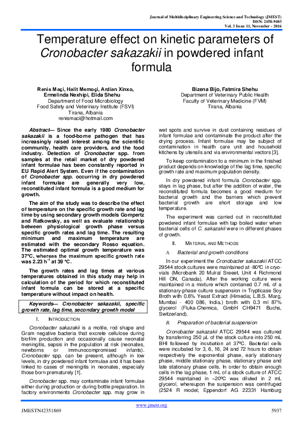 (PDF) Thermal tolerance of Cronobacter sakazakii and Cronobacter ...