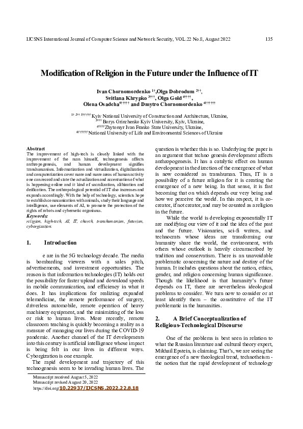 (PDF) Modification of Religion in the Future under the Influence of IT