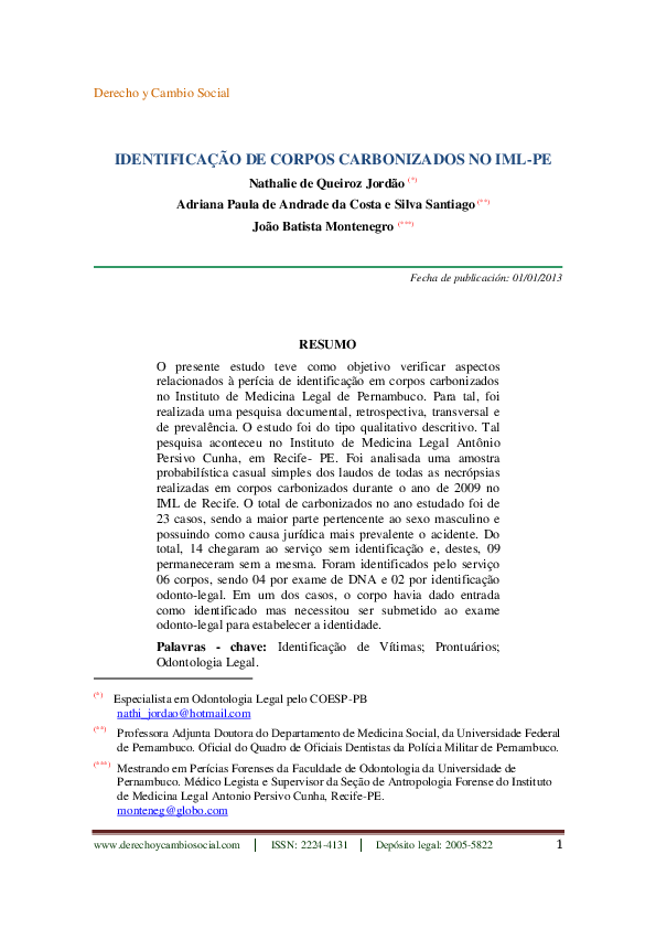 (PDF) Identificação de corpos carbonizados no iml-pe