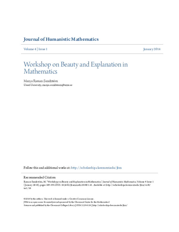 (PDF) Workshop on Beauty and Explanation in Mathematics