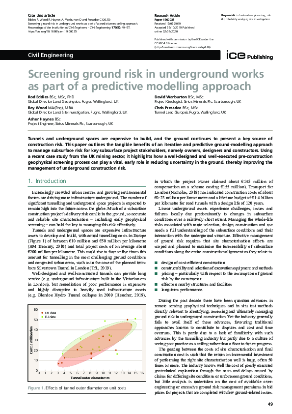(PDF) Screening ground risk in underground works as part of a predictive modelling approach