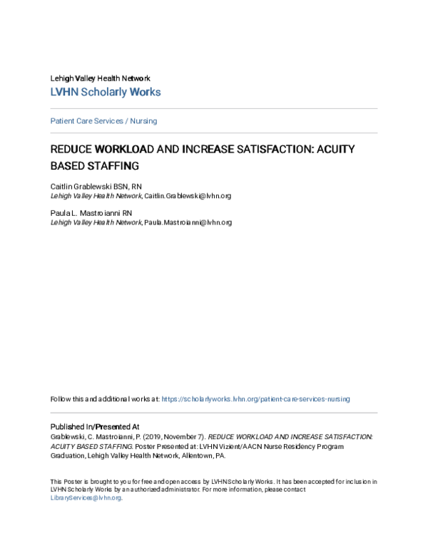 Pdf Reduce Workload And Increase Satisfaction Acuity Based Staffing 1155