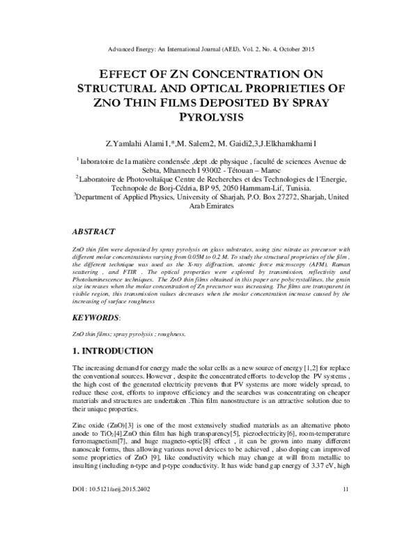 (PDF) Effect of Zn Concentration On Structural and Optical Proprieties ...