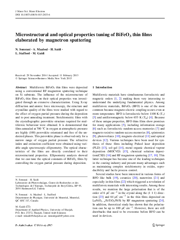 (PDF) Microstructural and optical properties tuning of BiFeO3 thin films elaborated by magnetron ...