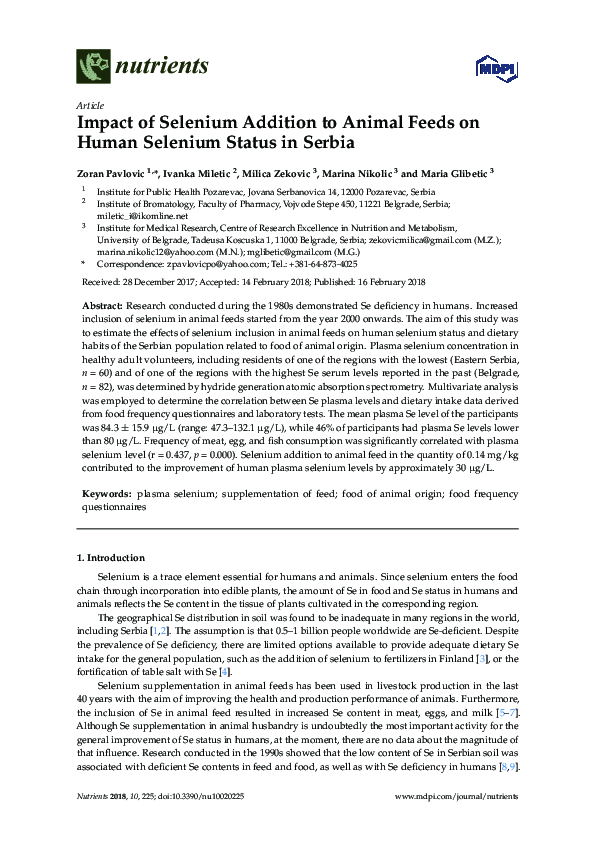 (PDF) Impact of Selenium Addition to Animal Feeds on Human Selenium ...