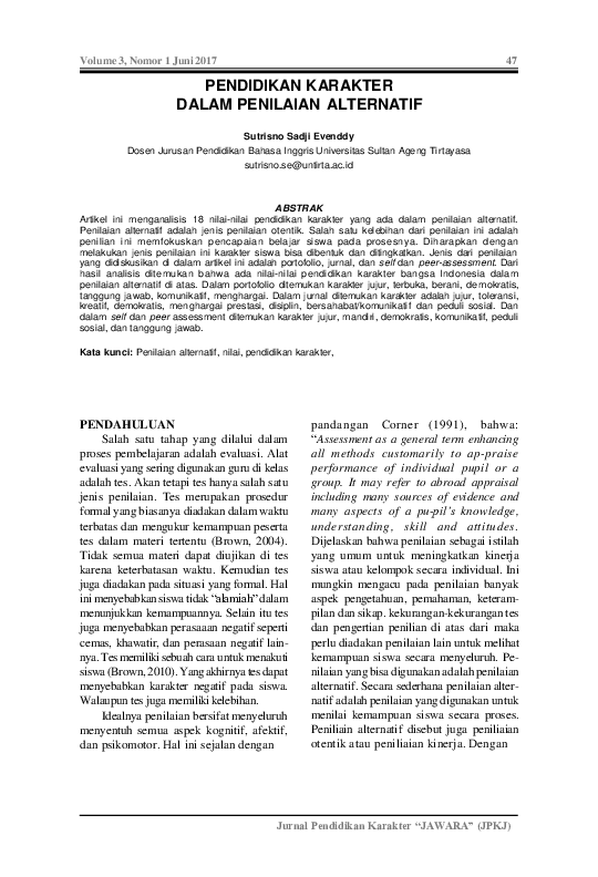 (PDF) Pendidikan Karakter Dalam Penilaian Alternatif