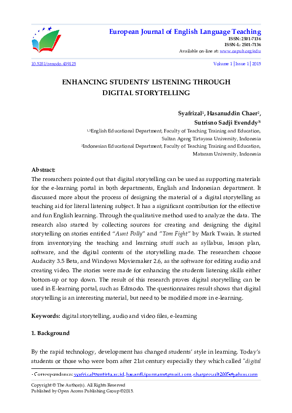 (PDF) Enhancing Students' Listening Through Digital Storytelling