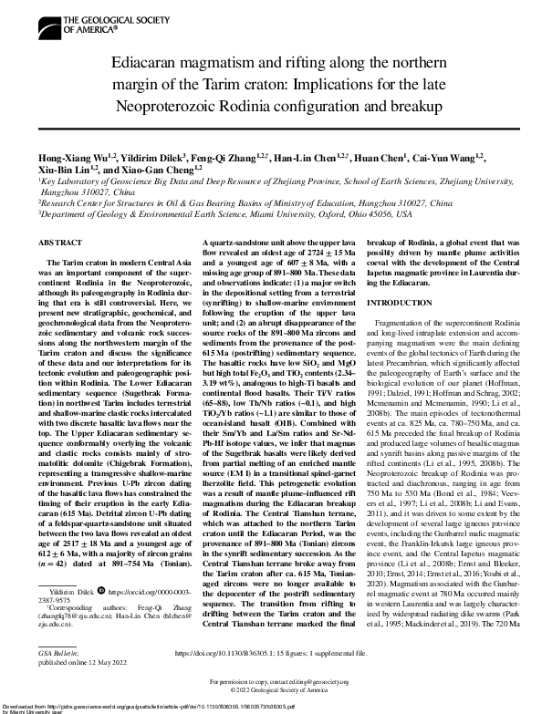 (PDF) Ediacaran magmatism and rifting along the northern margin of the ...