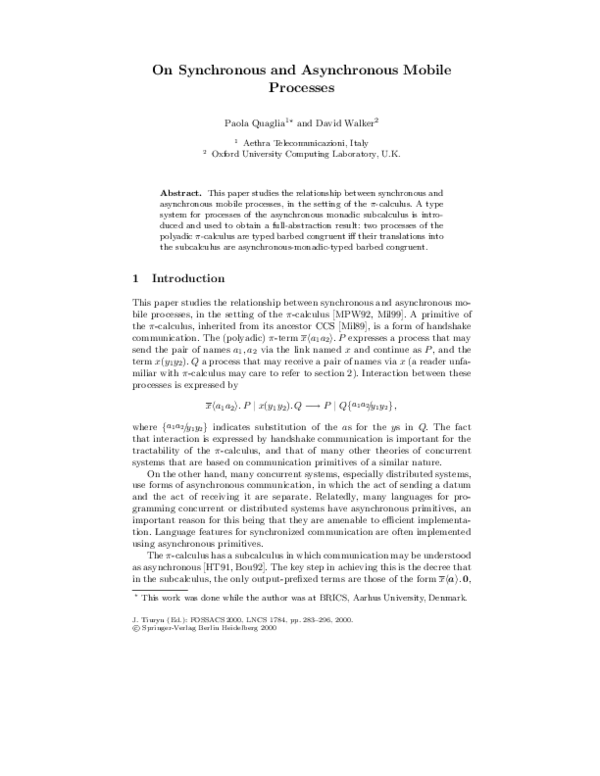 Pdf On Synchronous And Asynchronous Mobile Processes Paola Quaglia