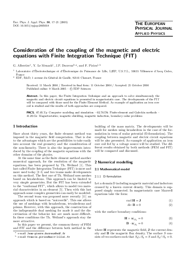 (PDF) Consideration of the coupling of the magnetic and electric ...